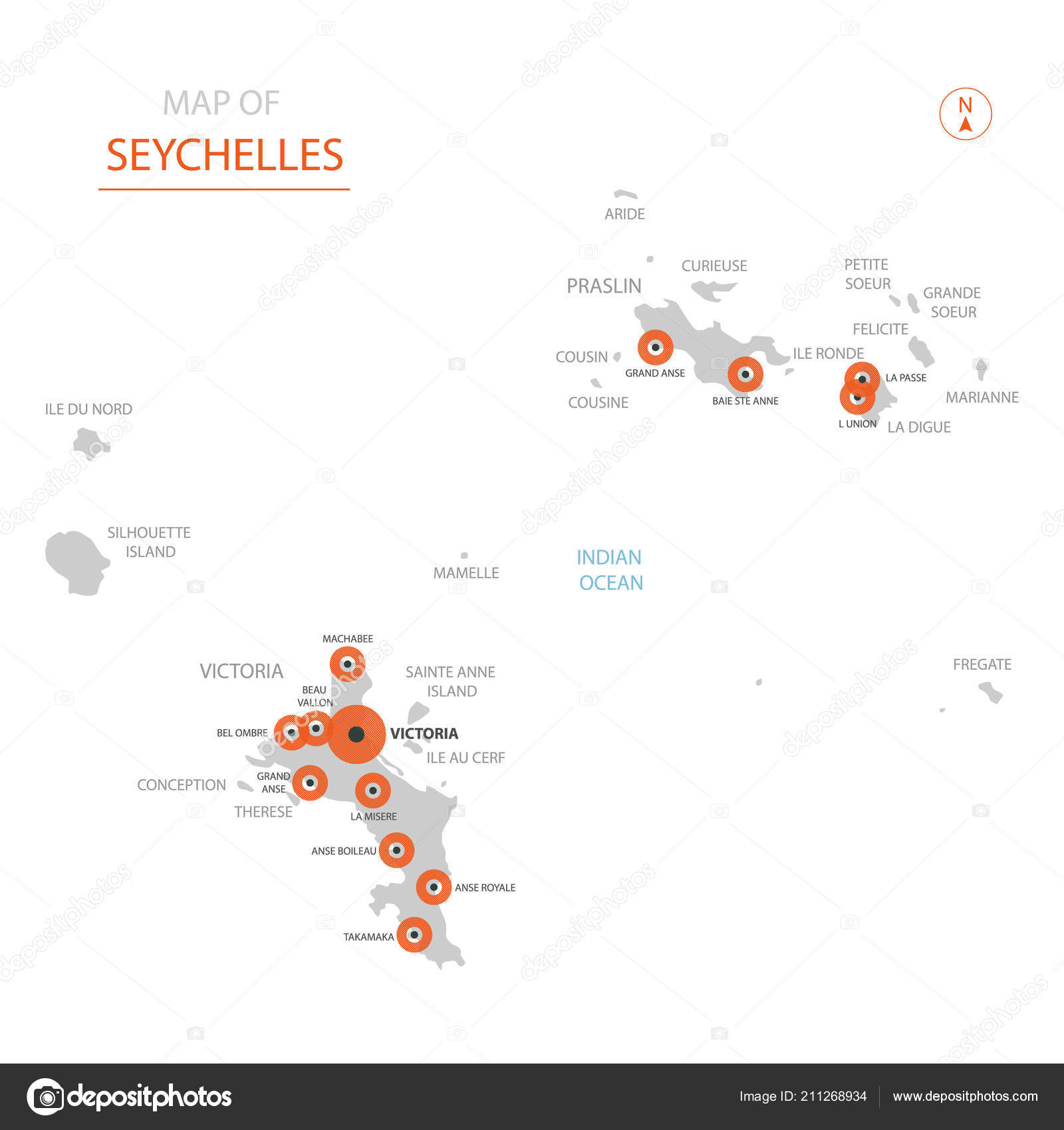 Stylized Vector Seychelles Map Showing Big Cities Capital Victoria ...