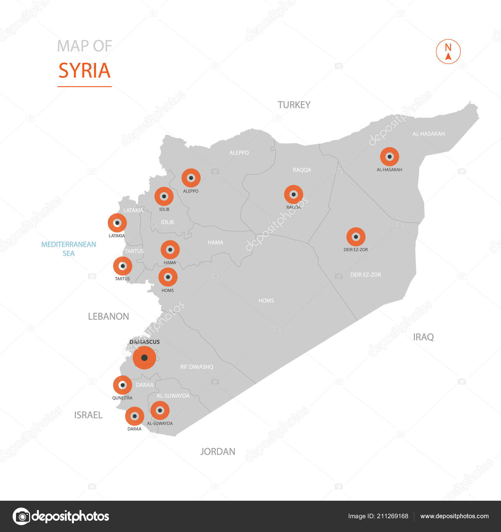 Stylized Vector Syria Map Showing Big Cities Capital Damascus ...