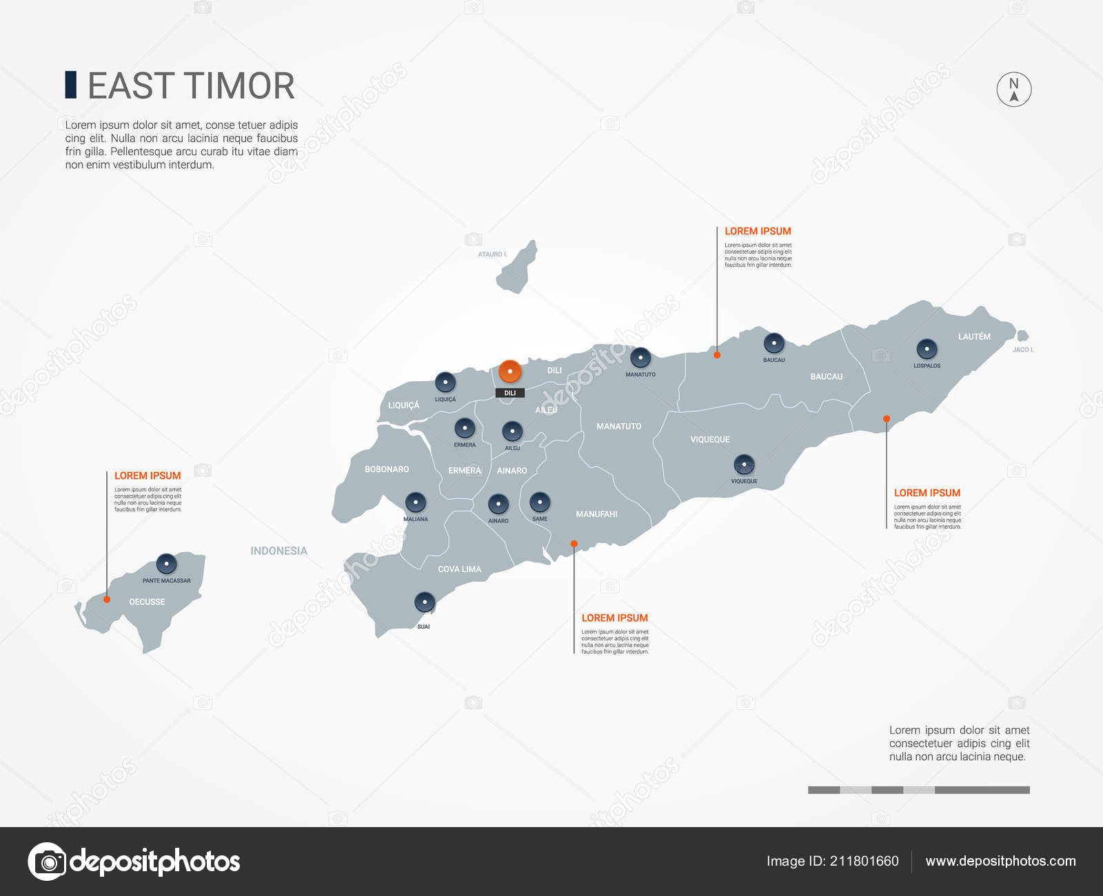 Timor Oriental Mapa Con Fronteras Ciudades Capital Divisiones ...