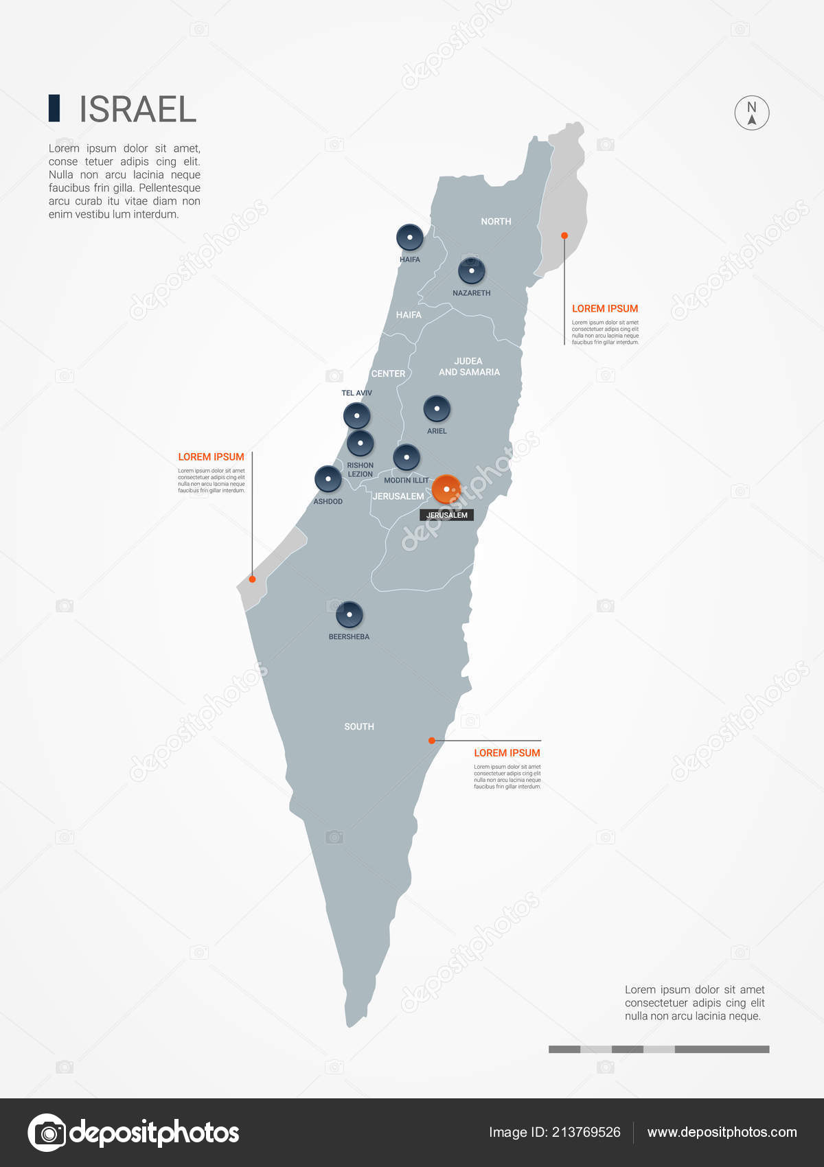 Israel Map Borders Cities Capital Administrative Divisions Infographic ...