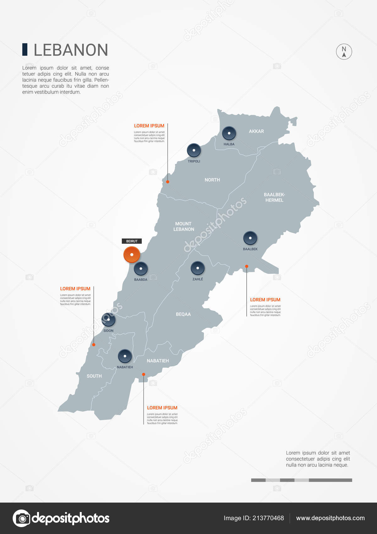 Mapa Líbano Com Fronteiras Cidades Capital Divisões Administrativas ...