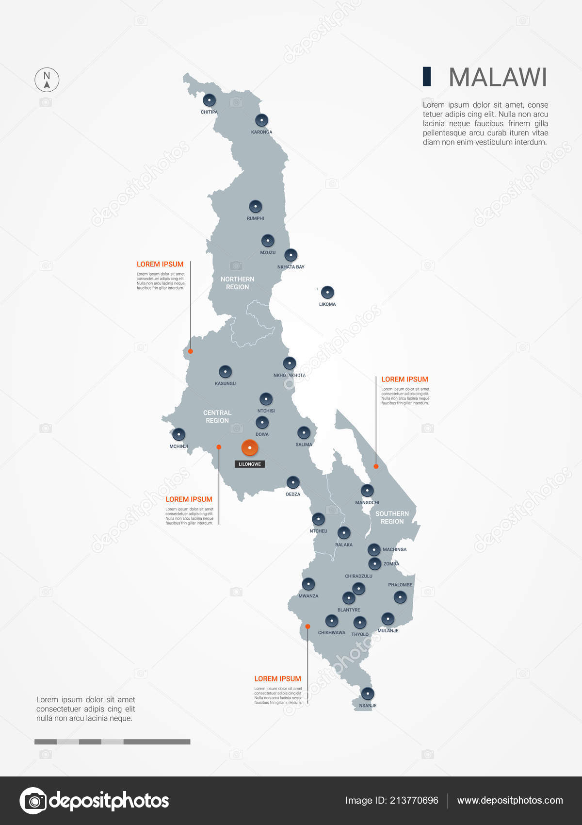 马拉维地图与边界 资本和行政区划 图表矢量图 可编辑图层标记清晰 图库矢量图©molokowall 213770696