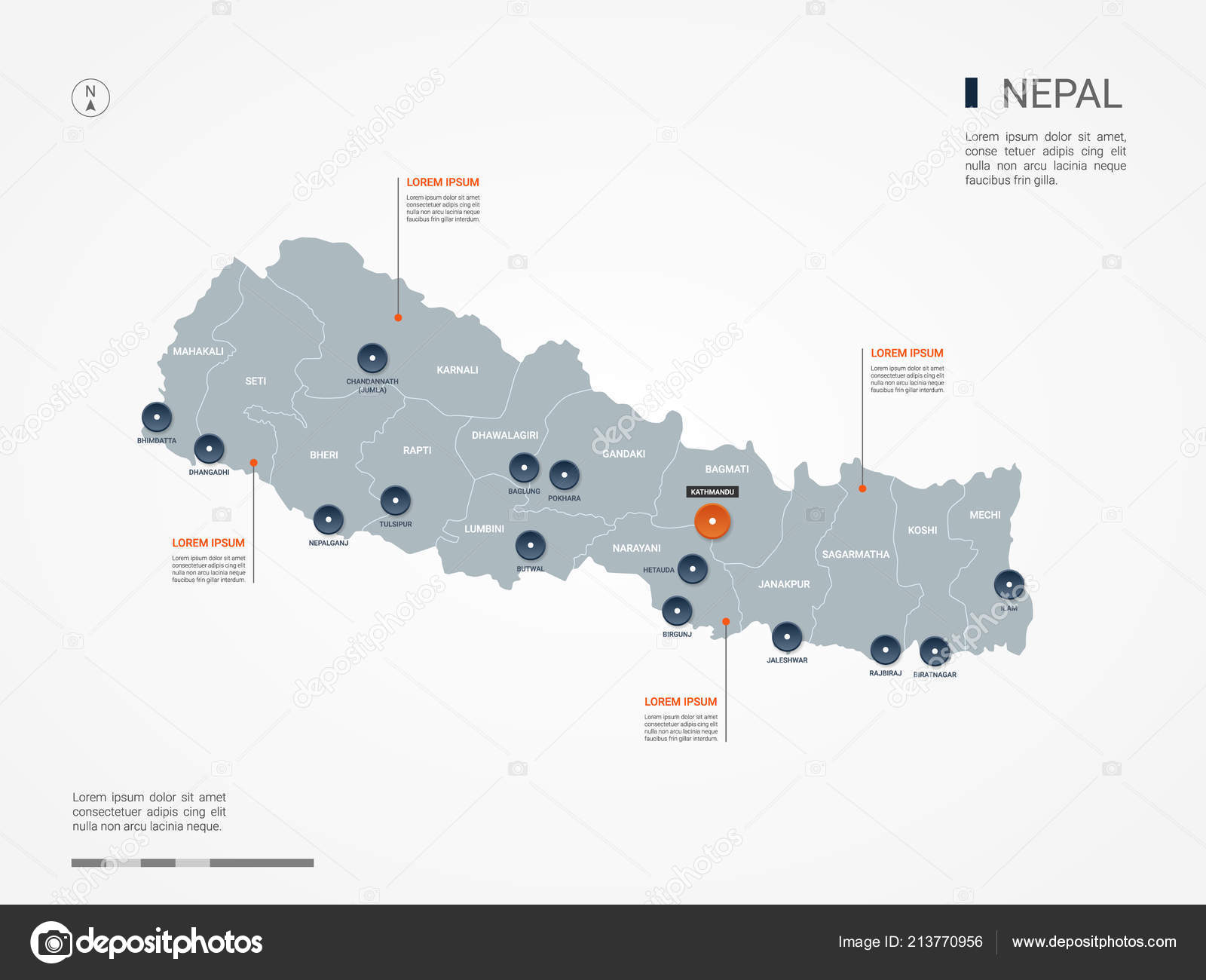 Nepal Map Borders Cities Capital Administrative Divisions Infographic ...