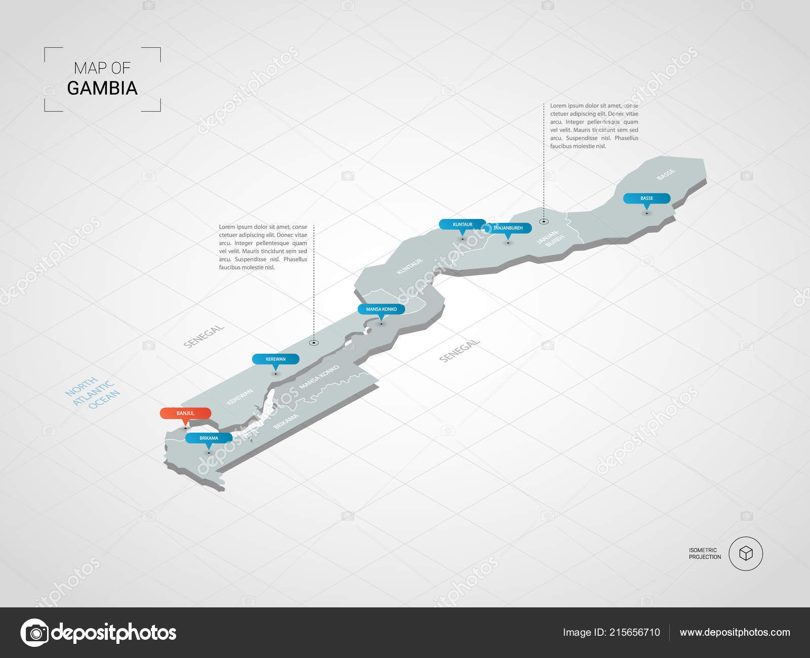 Isometric Gambia Map Stylized Vector Map Illustration Cities Borders ...