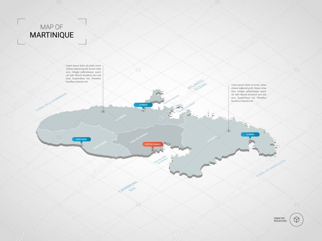 Isométrico mapa de Martinica 3D. Ilustración de mapas vectoriales ...