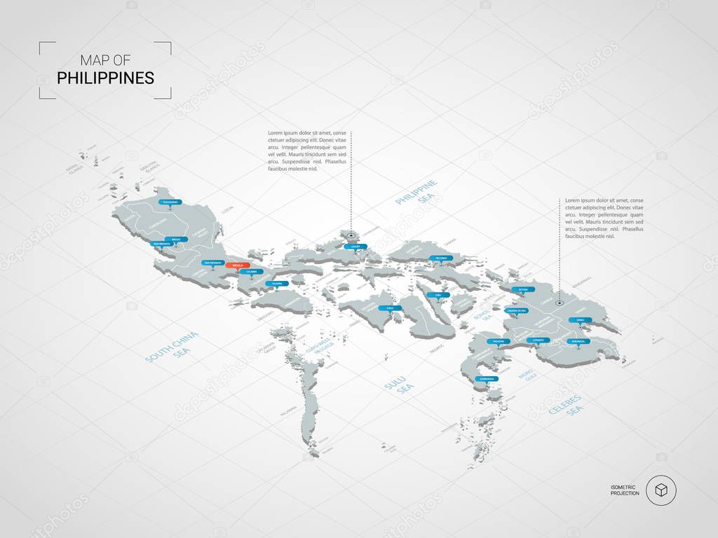 Isométrico mapa 3D Filipinas. Ilustración de mapas vectoriales ...