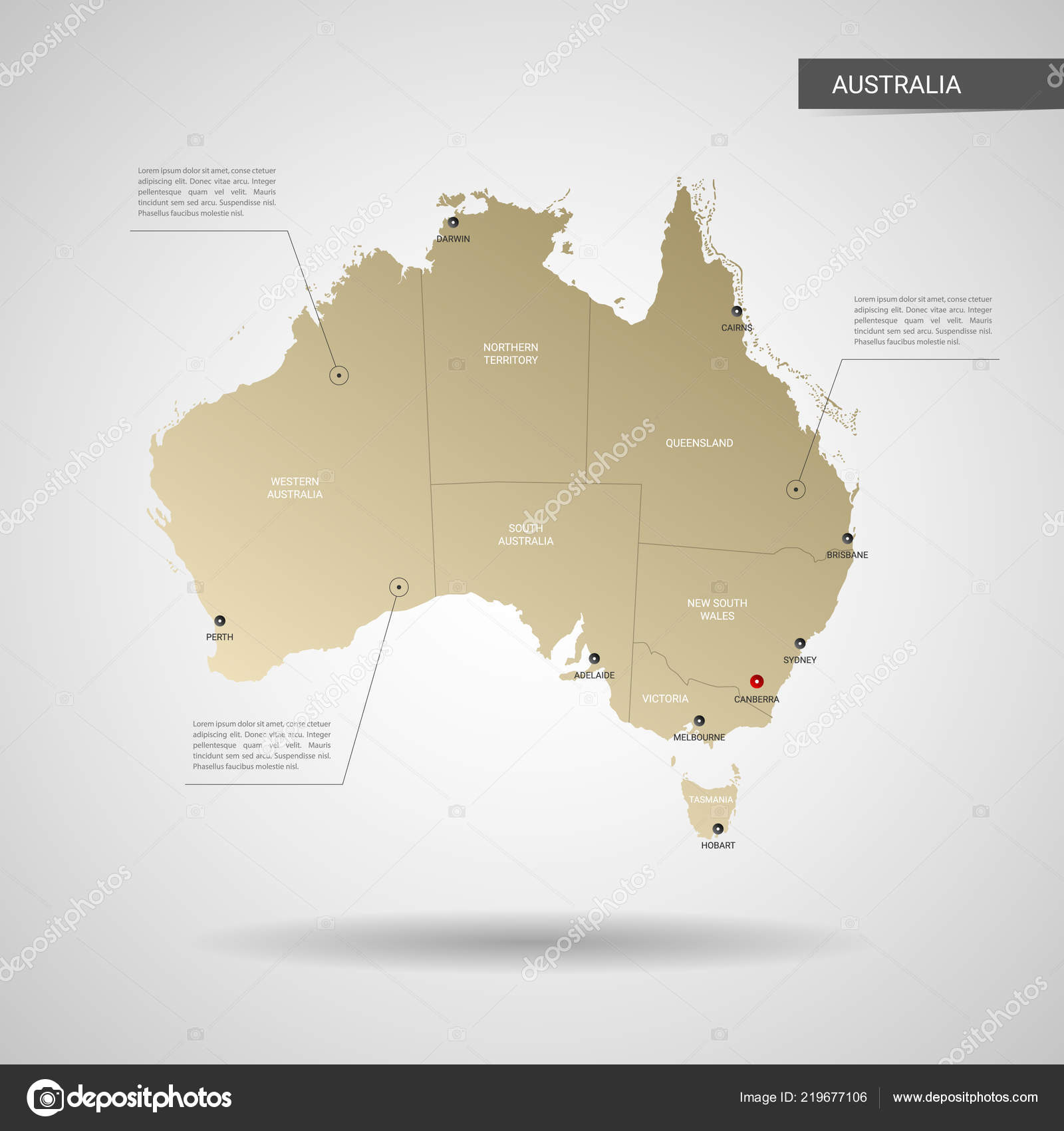 Stilisierte Vektorkarte Australiens Infografik Goldkartenillustration ...