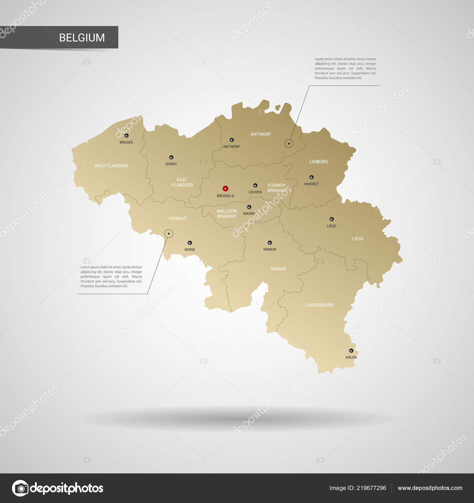Stylized Vector Belgium Map Infographic Gold Map Illustration Cities ...