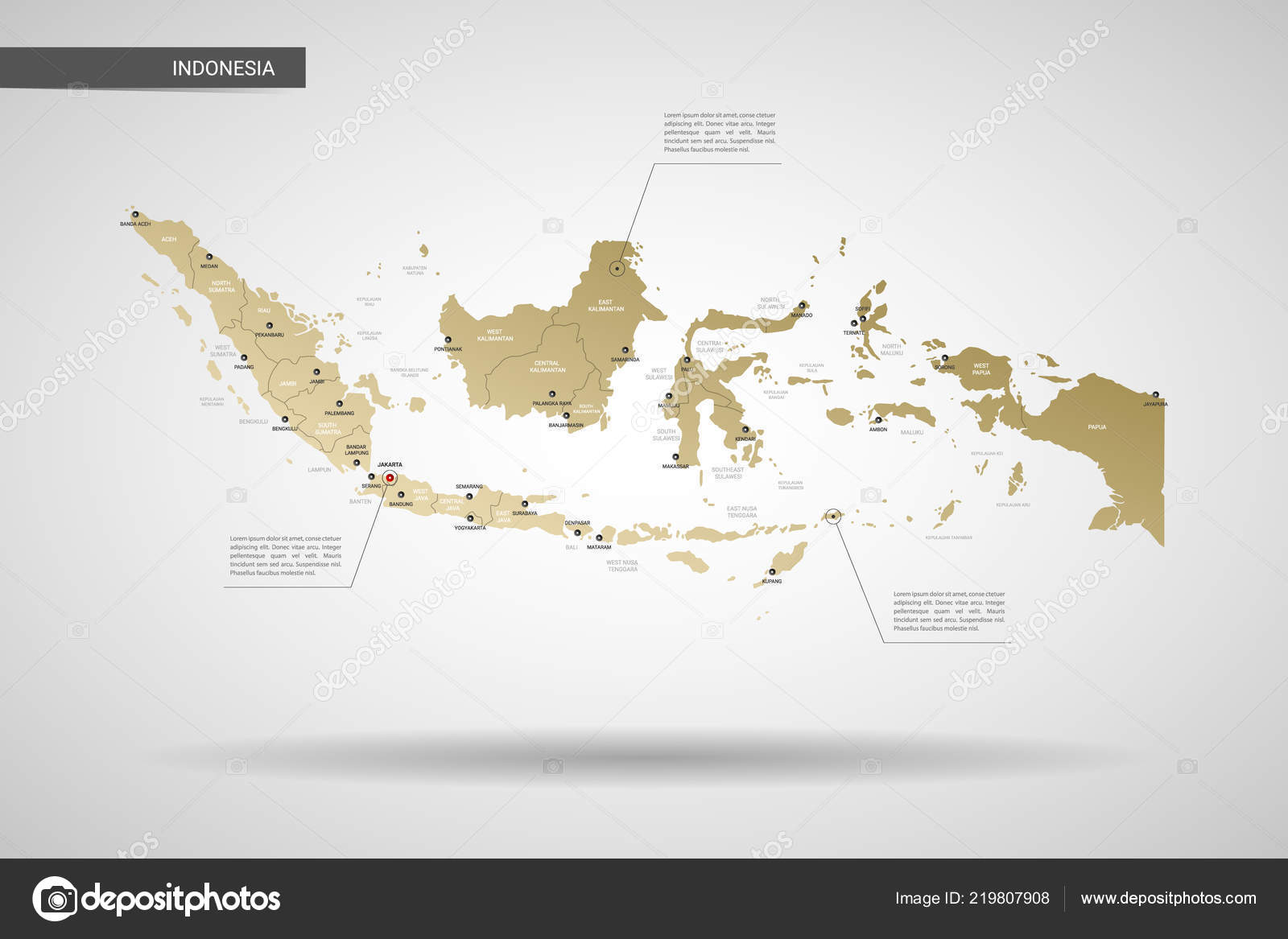 Stylized Vector Indonesia Map Infographic Gold Map Illustration Cities ...