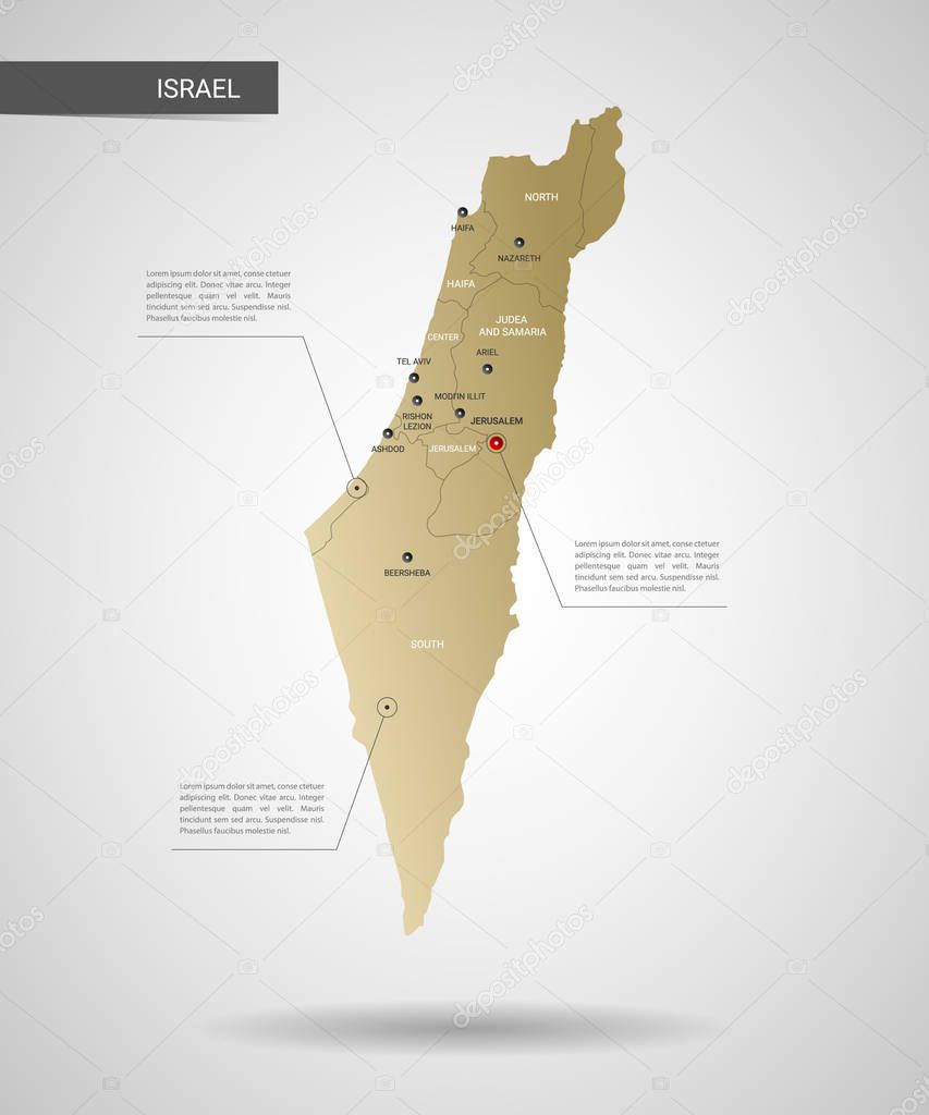 Vector estilizado mapa de Israel. Infografía 3d mapa de oro ilustración ...