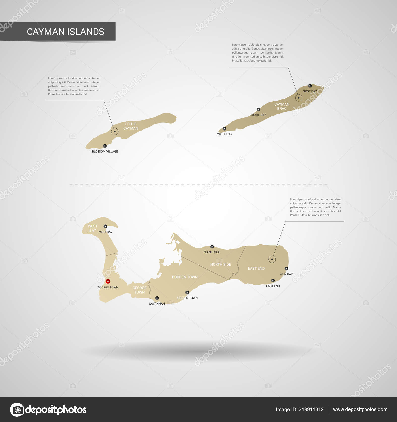 Stylized Vector Cayman Islands Map Infographic Gold Map Illustration ...