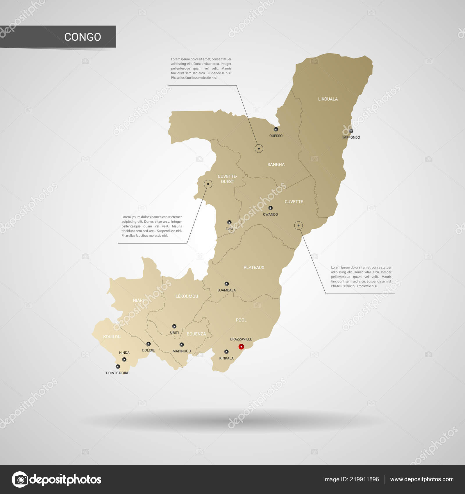 Mapa Vetorial Congo Estilizado Infográfico Mapa Dourado Ilustração Com ...