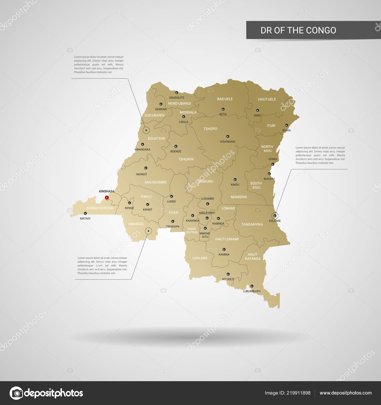 Stilisierter Vektor Der Kongo Karte Infografik Goldkartenillustration ...