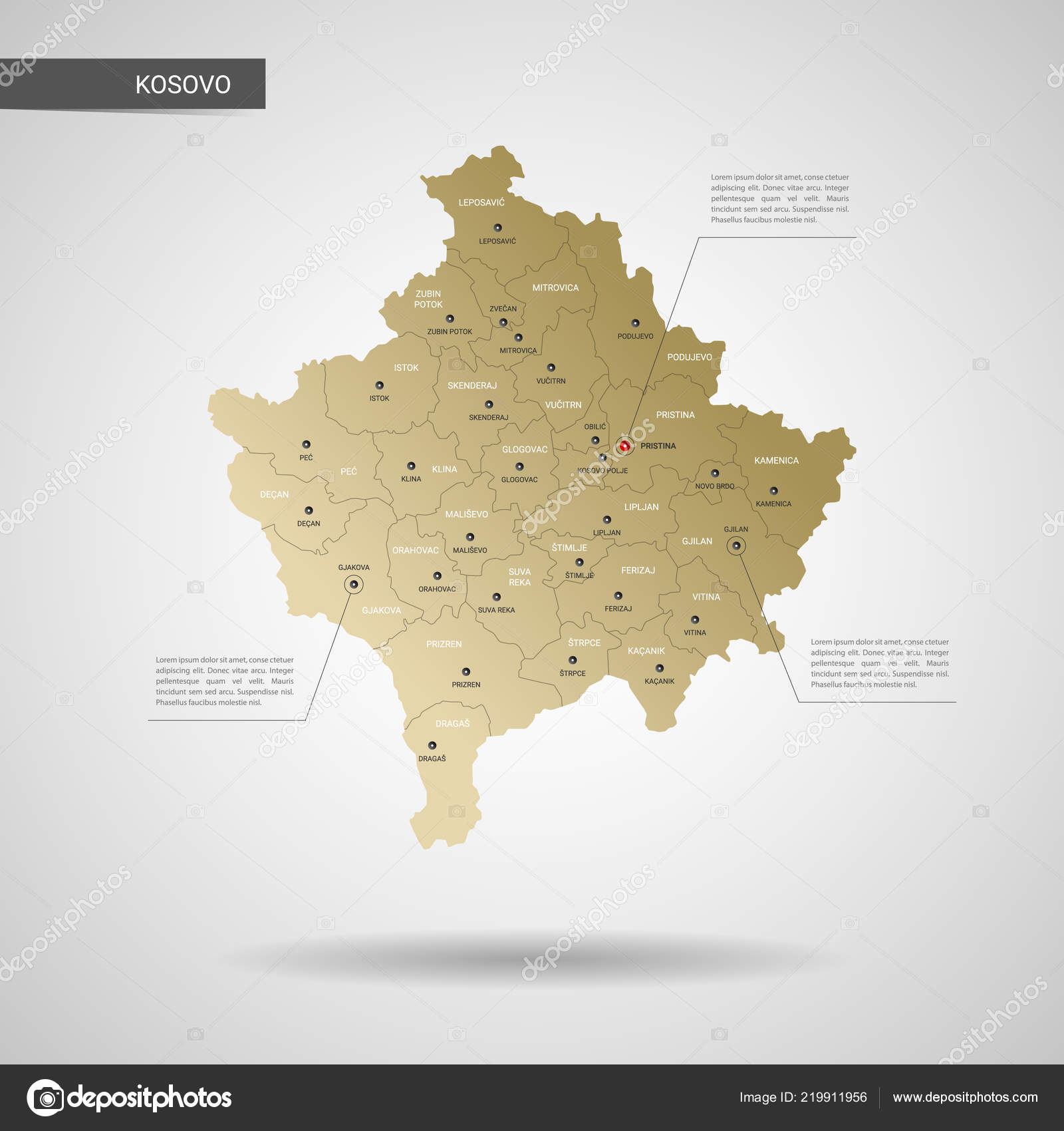 Vector Estilizado Kosovo Mapa Infografía Mapa Oro Ilustración Con ...