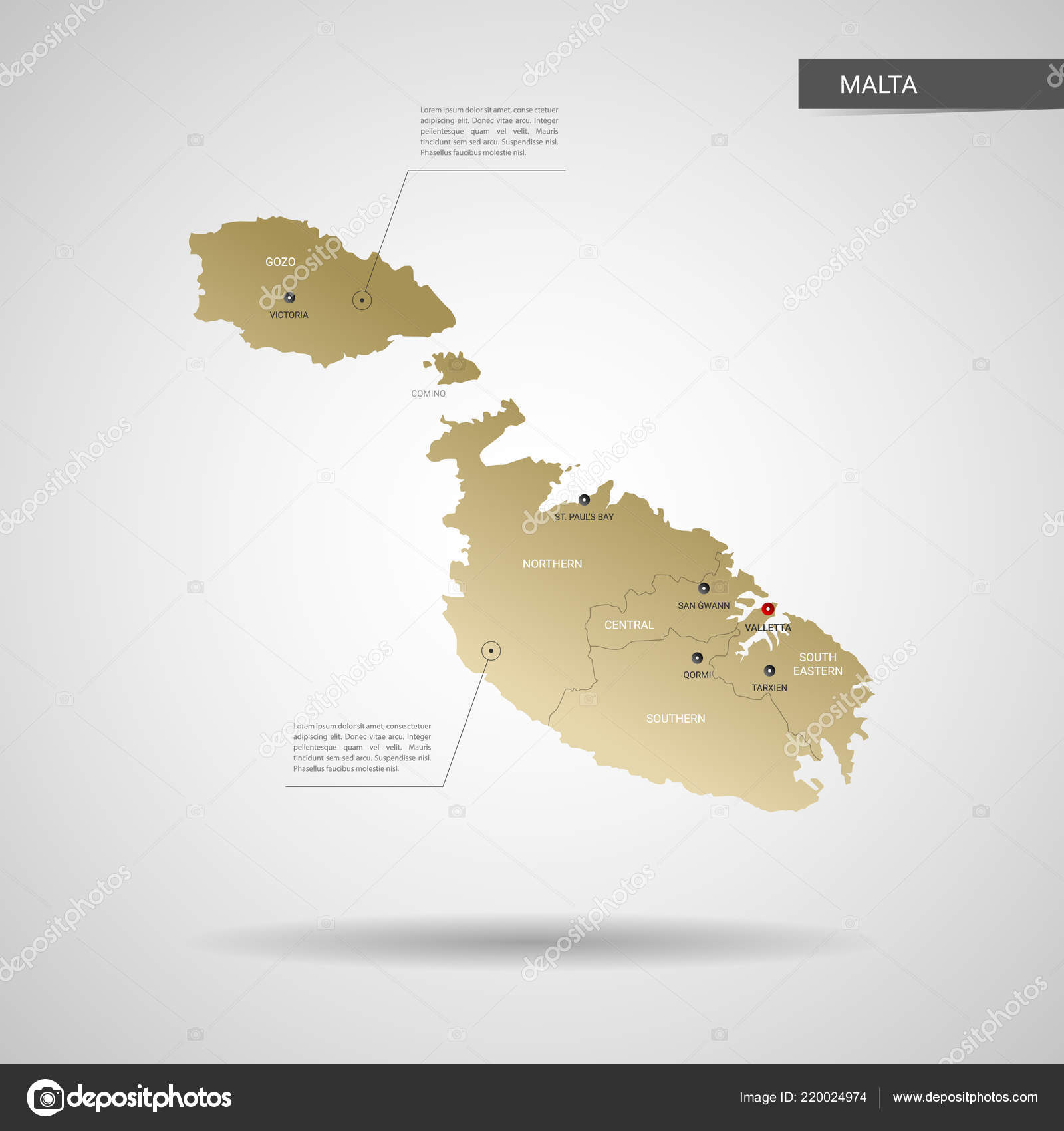 Stylized Vector Malta Map Infographic Gold Map Illustration Cities ...