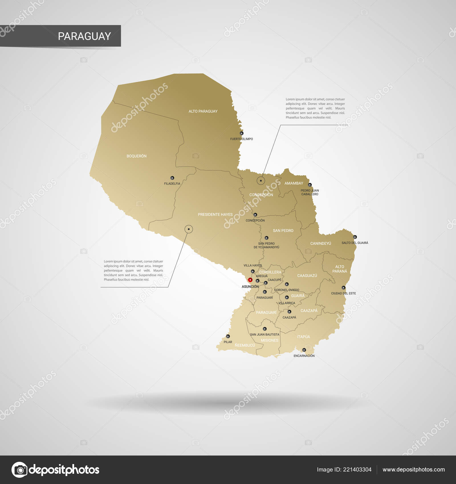 Styliseret Vektor Paraguay Kort Infografisk Guld Kort Illustration Med ...