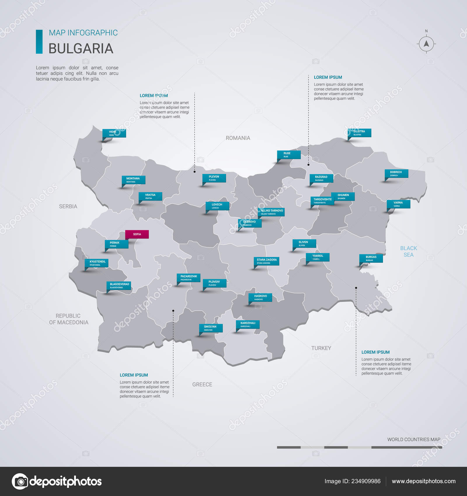 Bulgária Mapa Vetorial Com Elementos Infográficos Marcas Ponteiro ...