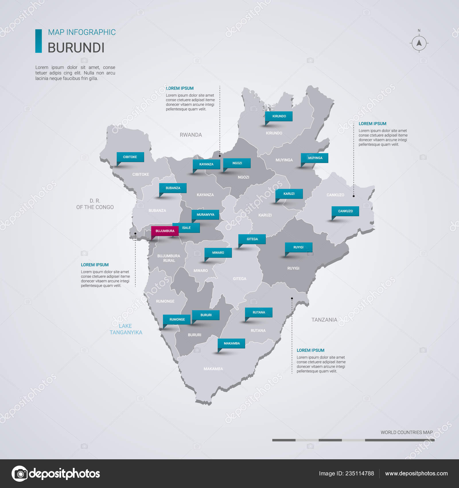 Burundi Vector Map Infographic Elements Pointer Marks Editable Template