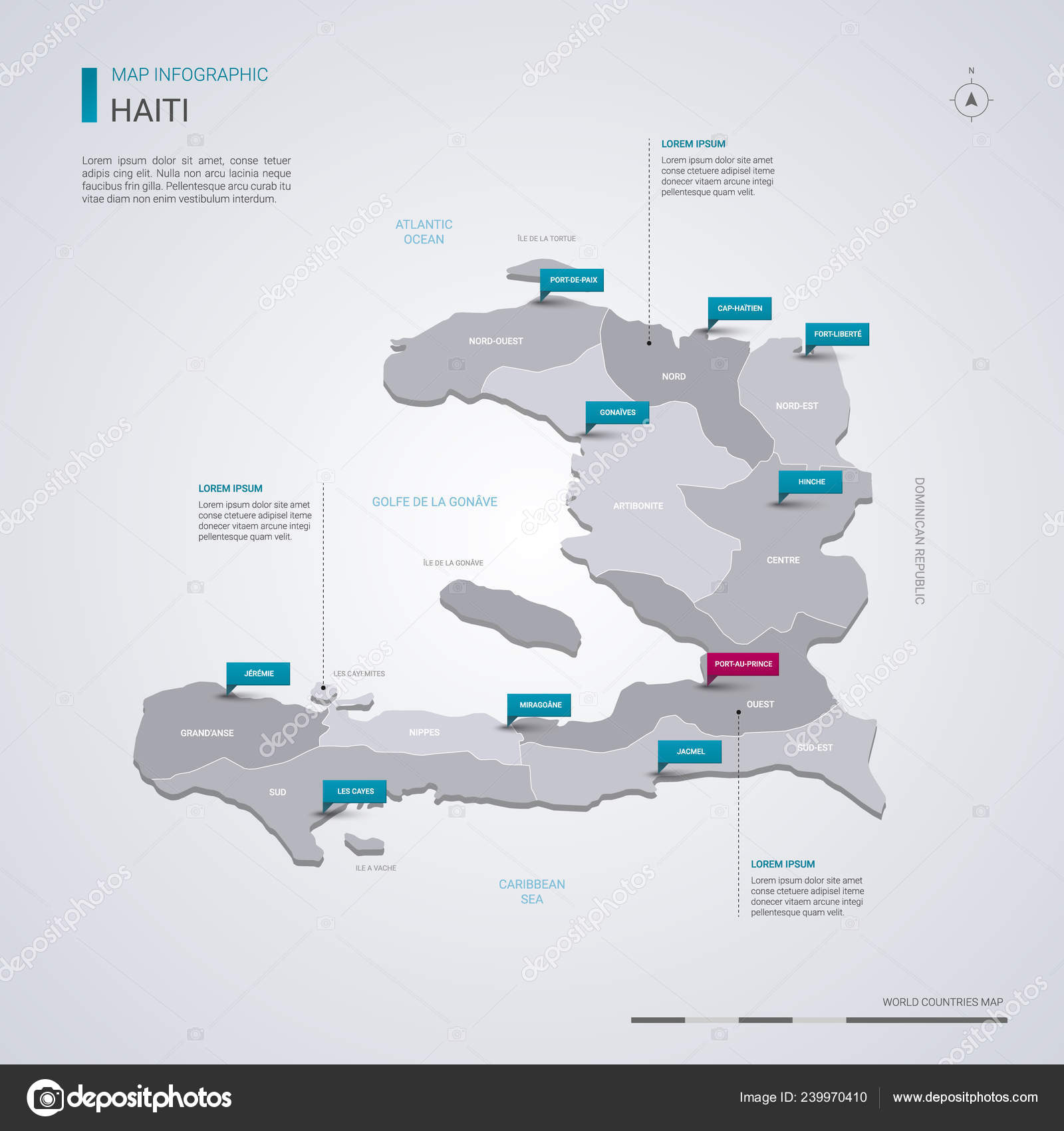 Haiti Vektorkarte Mit Infographischen Elementen Zeigemarken Editierbare ...