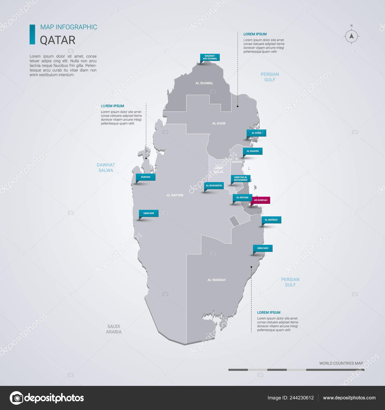 Qatar Vector Map Infographic Elements Pointer Marks Editable Template Regions Stock Vector Image ...