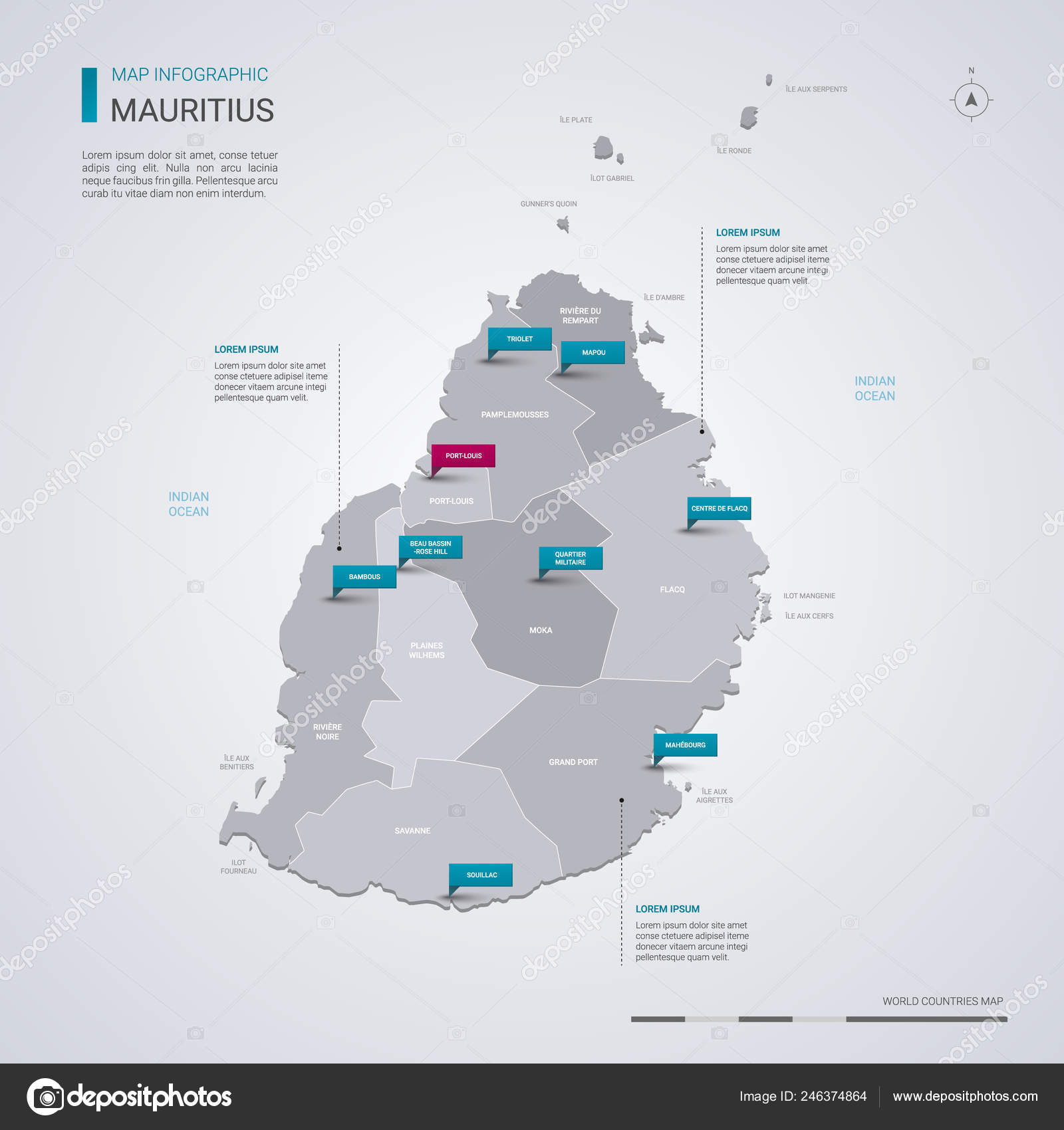 Mauritius Vector Map Infographic Elements Pointer Marks Editable Template Regions Stock Vector ...