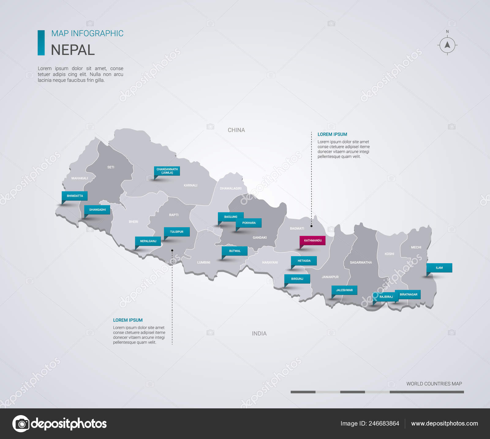 Nepal Vector Map Infographic Elements Pointer Marks Editable Template