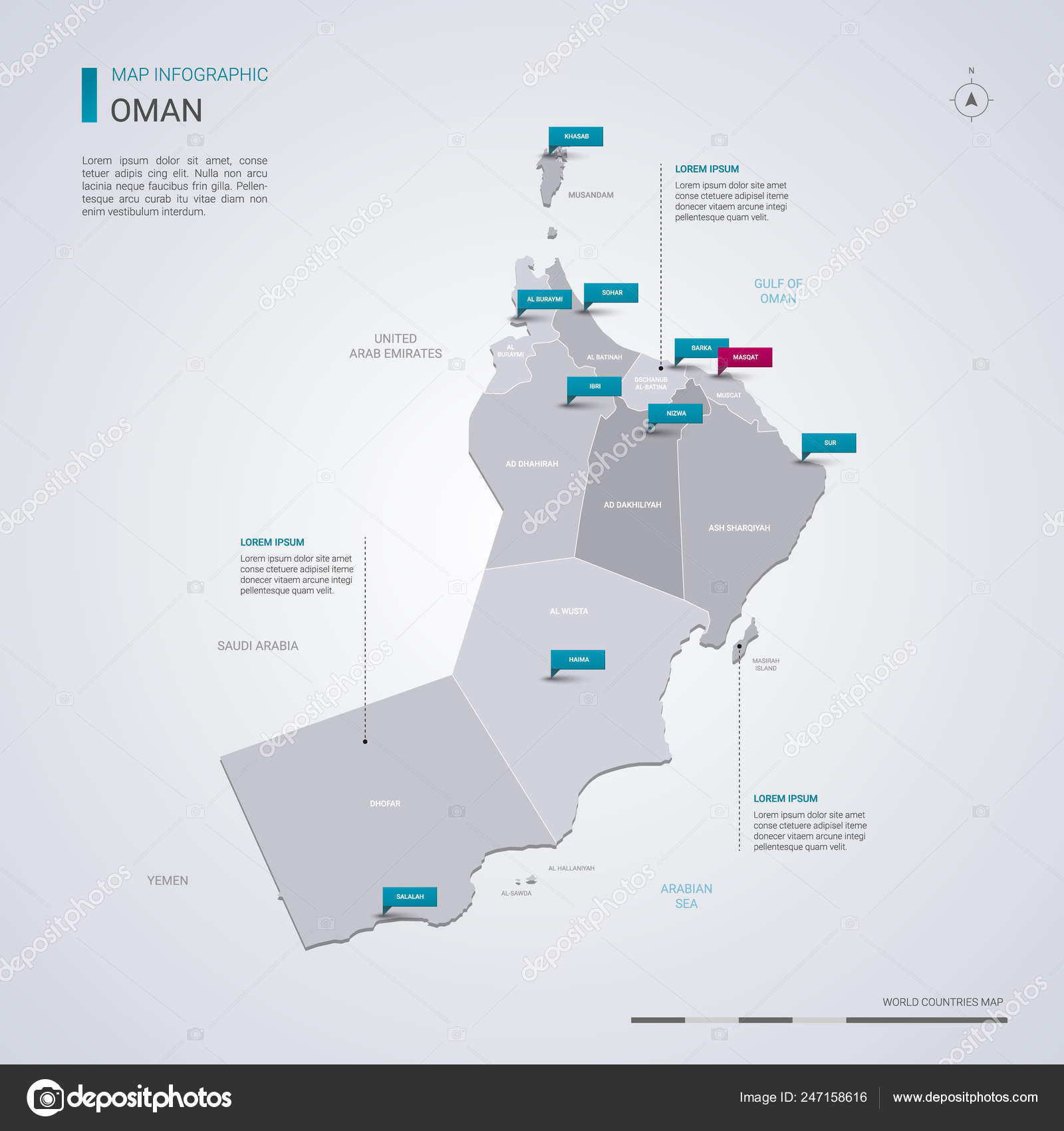 Oman Vector Map Infographic Elements Pointer Marks Editable Template Regions — Stock Vector ...