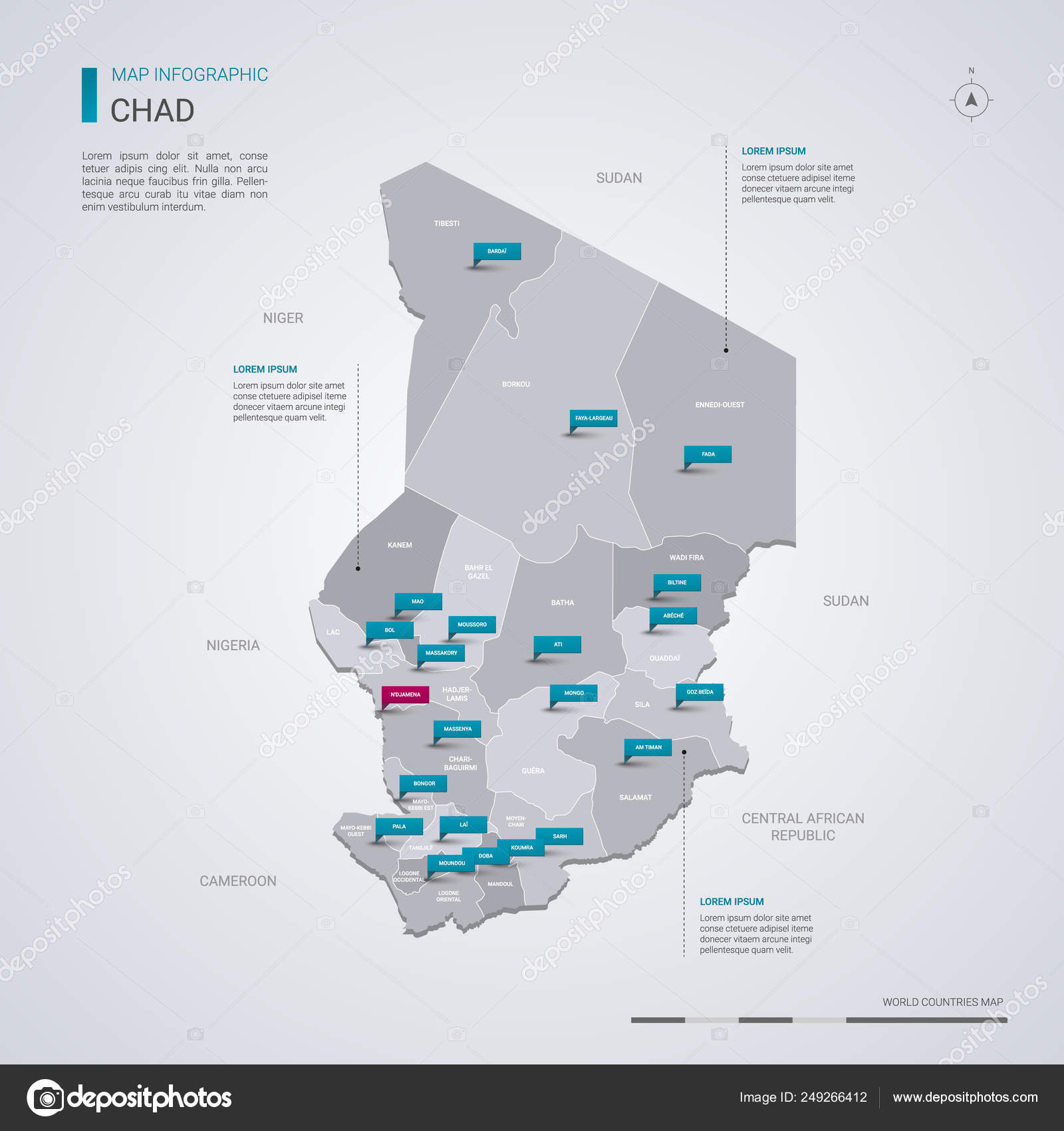 Chad vector map with infographic elements, pointer marks. Stock Vector ...
