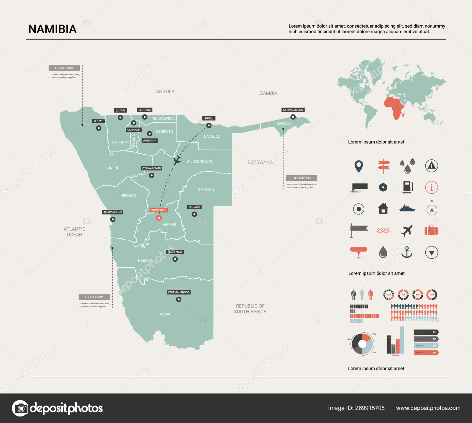 Mapa vectorial de Namibia . Vector de stock #269915708 de ©molokowall