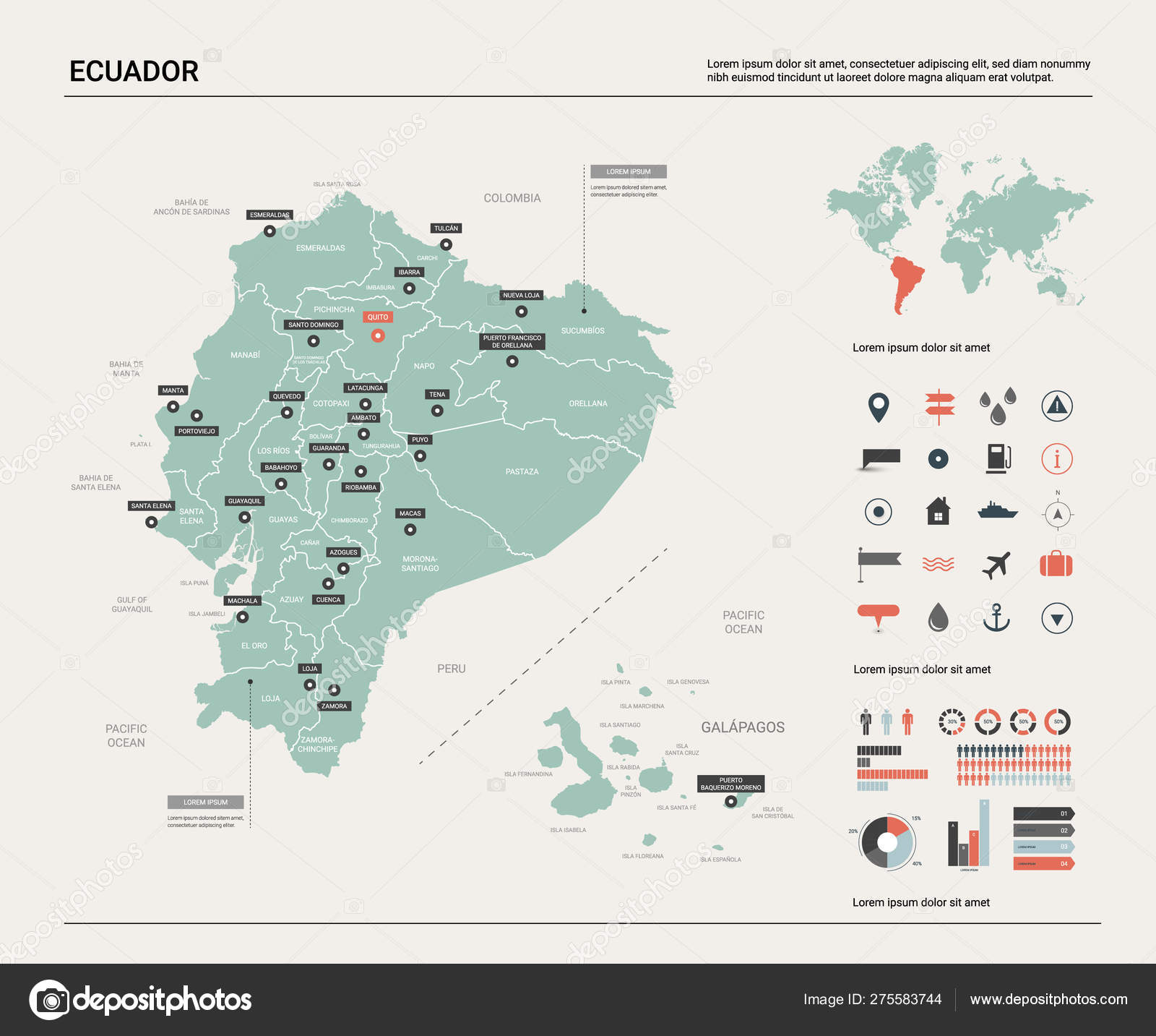 Mapa vectorial de Ecuador . Vector de stock #275583744 de ©molokowall