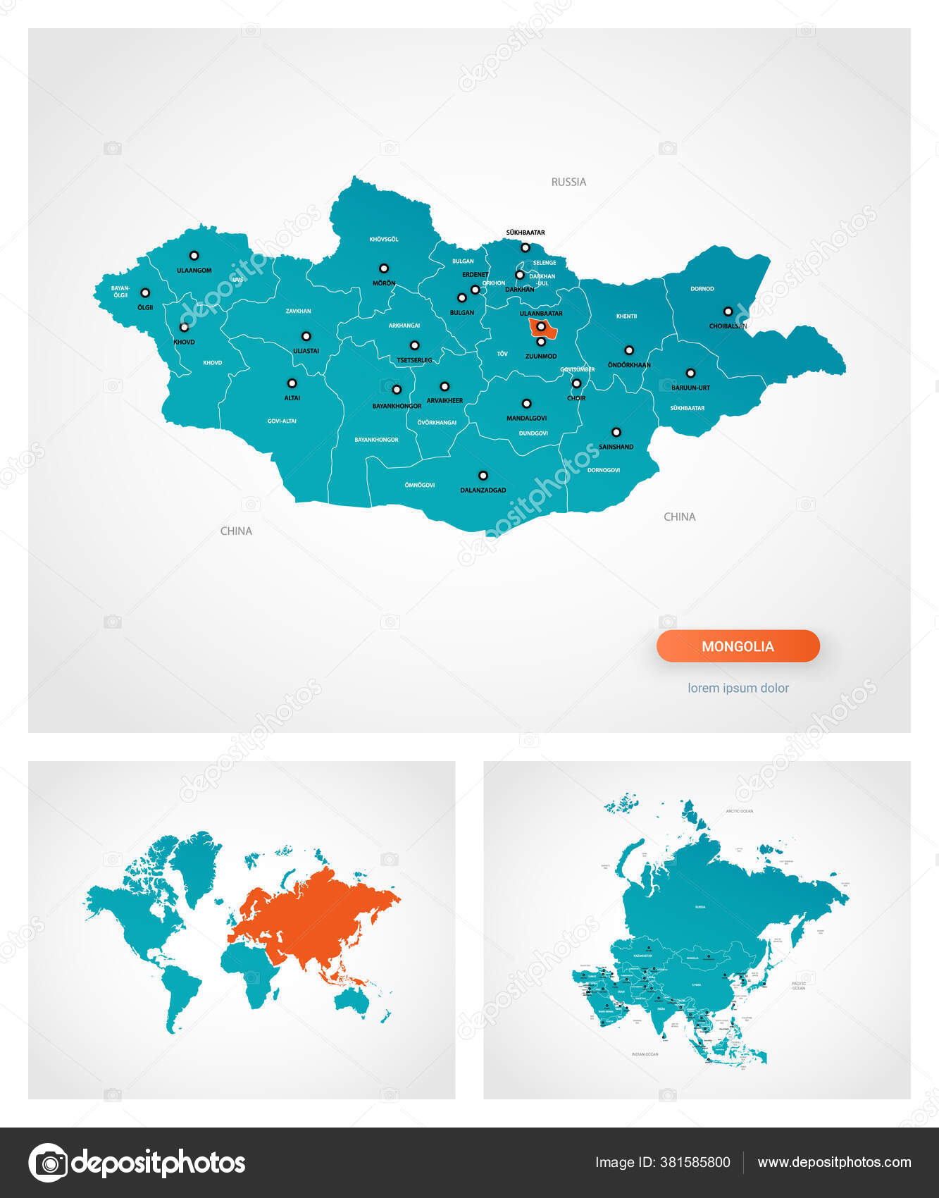 Redigerbar Skabelon Kort Mongoliet Med Mærker Mongoliet Verdenskort ...