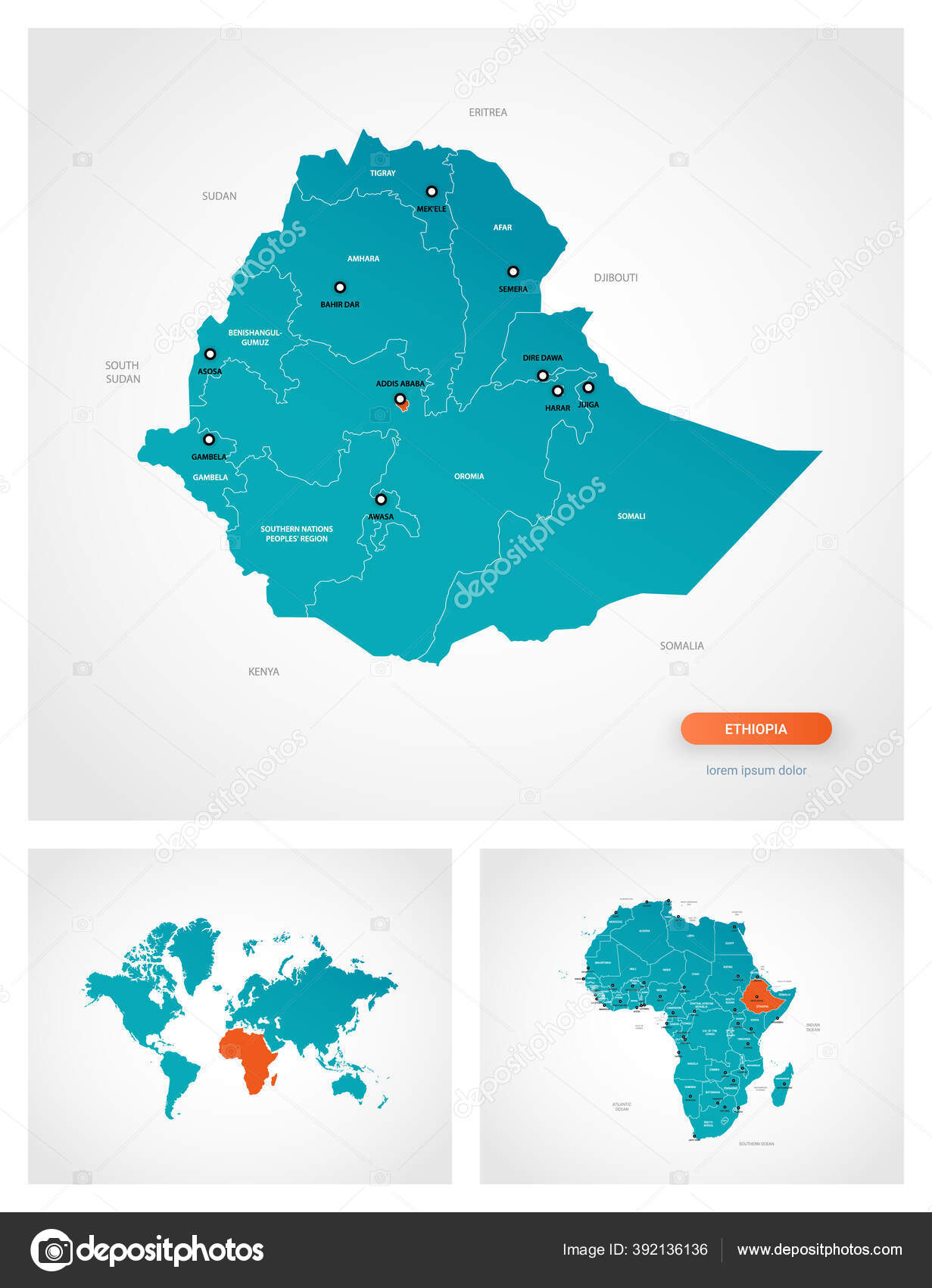 Editable Template Map Ethiopia Marks Ethiopia World Map Africa Map Stock Vector By ©molokowall