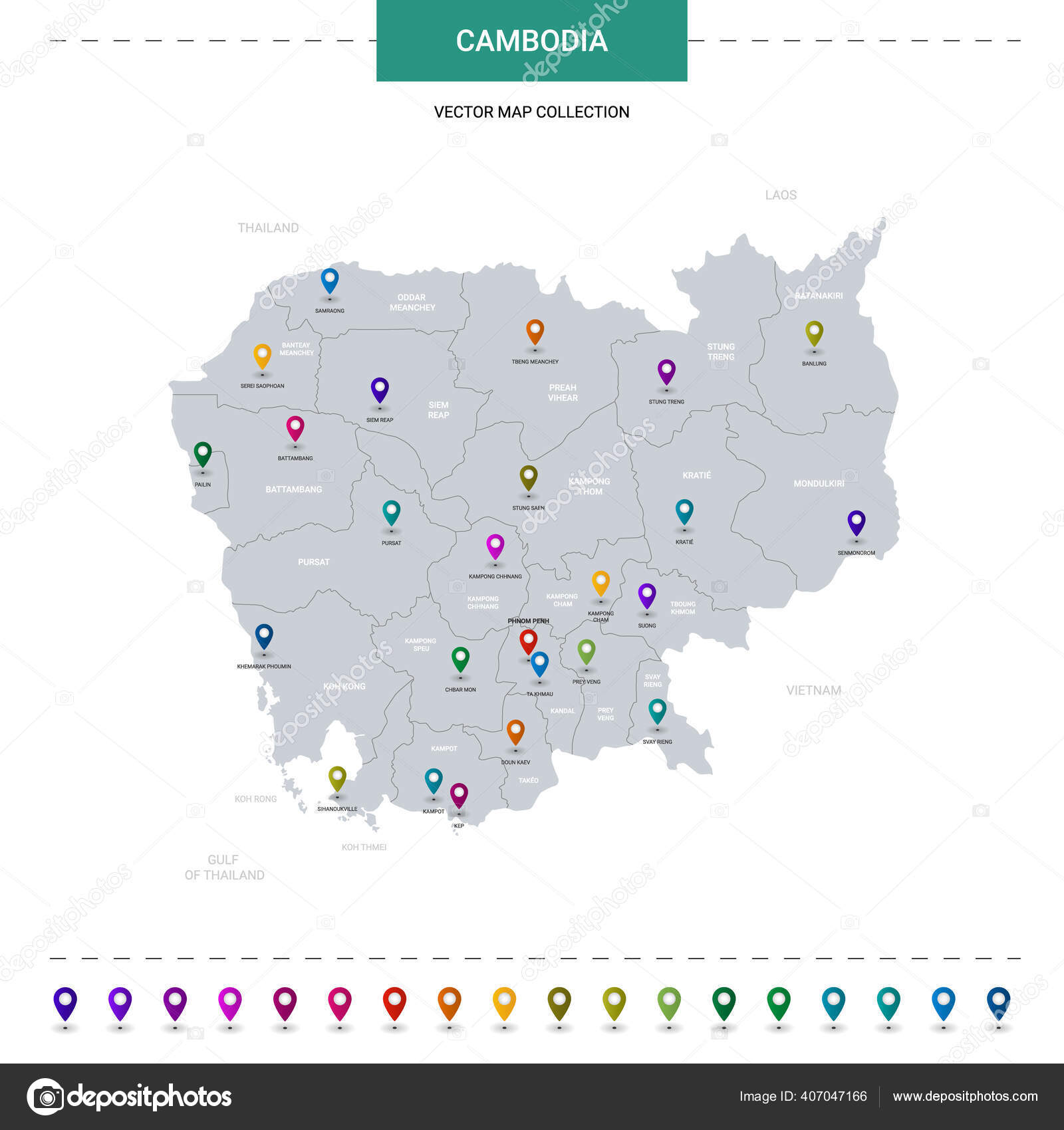 Cambodia Map Location Pointer Marks Infographic Vector Template ...