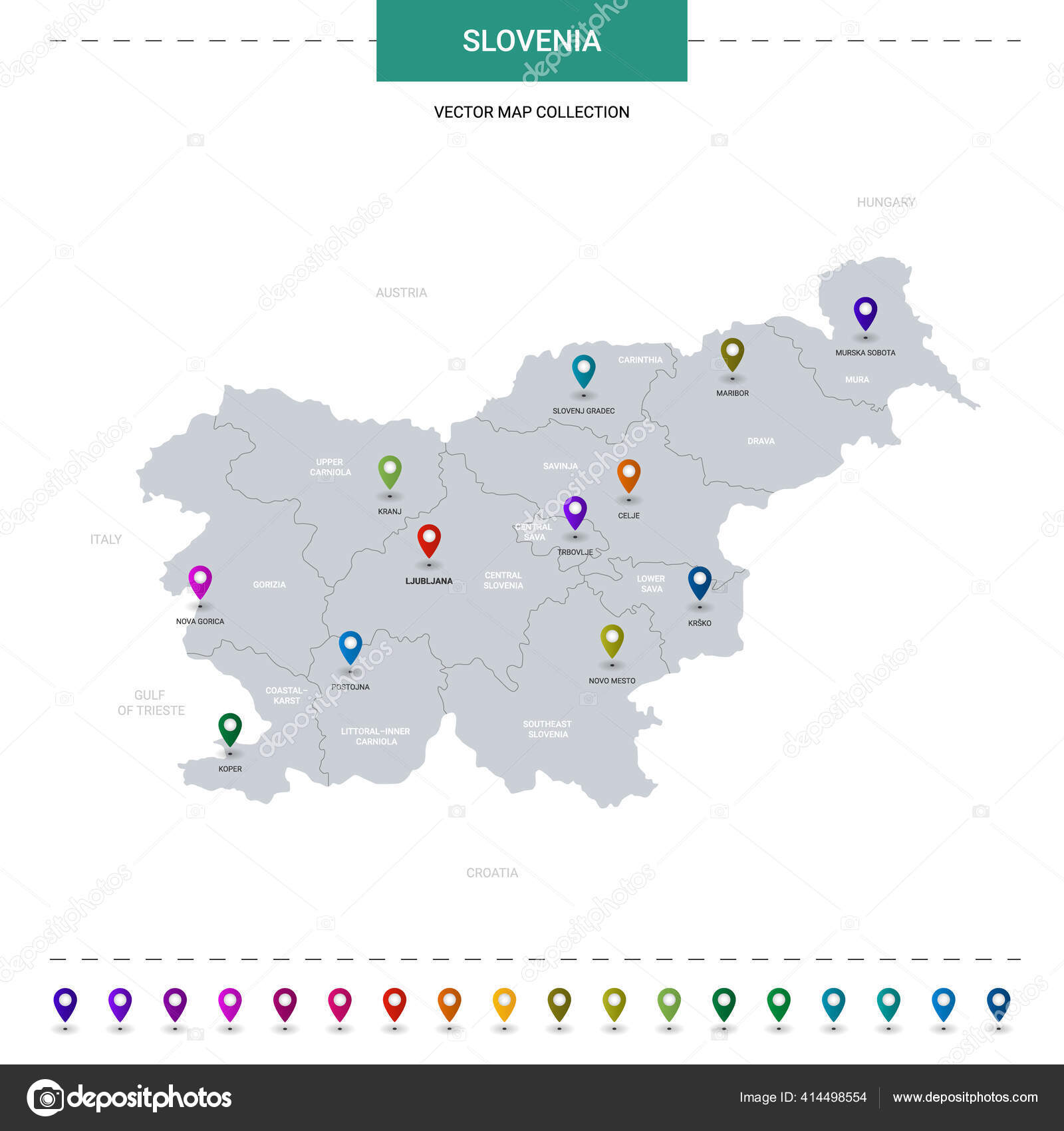 Slovenia Map Location Pointer Marks Infographic Vector Template ...