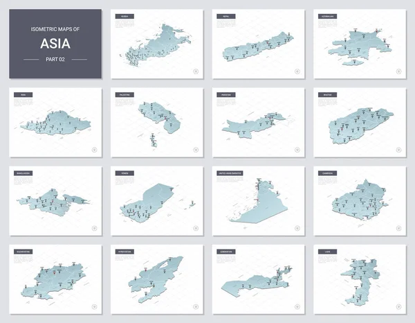 Vector Isometric Maps Set Asia Continent Maps Asian Countries ...