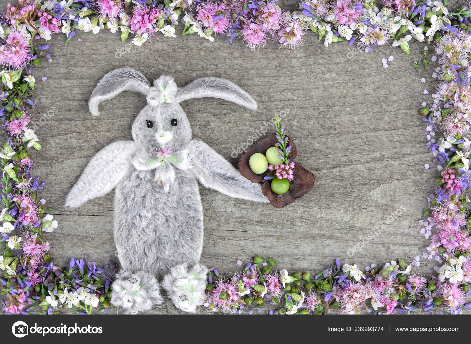 Composition Rabbit Leaves Flower Stakhis Frame Flowers Spirea Veronica ...