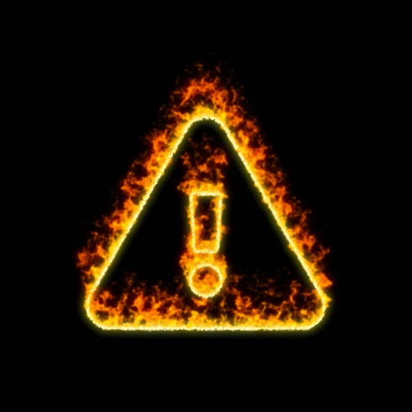 The symbol exclamation triangle burns in red fire - Stock Image ...
