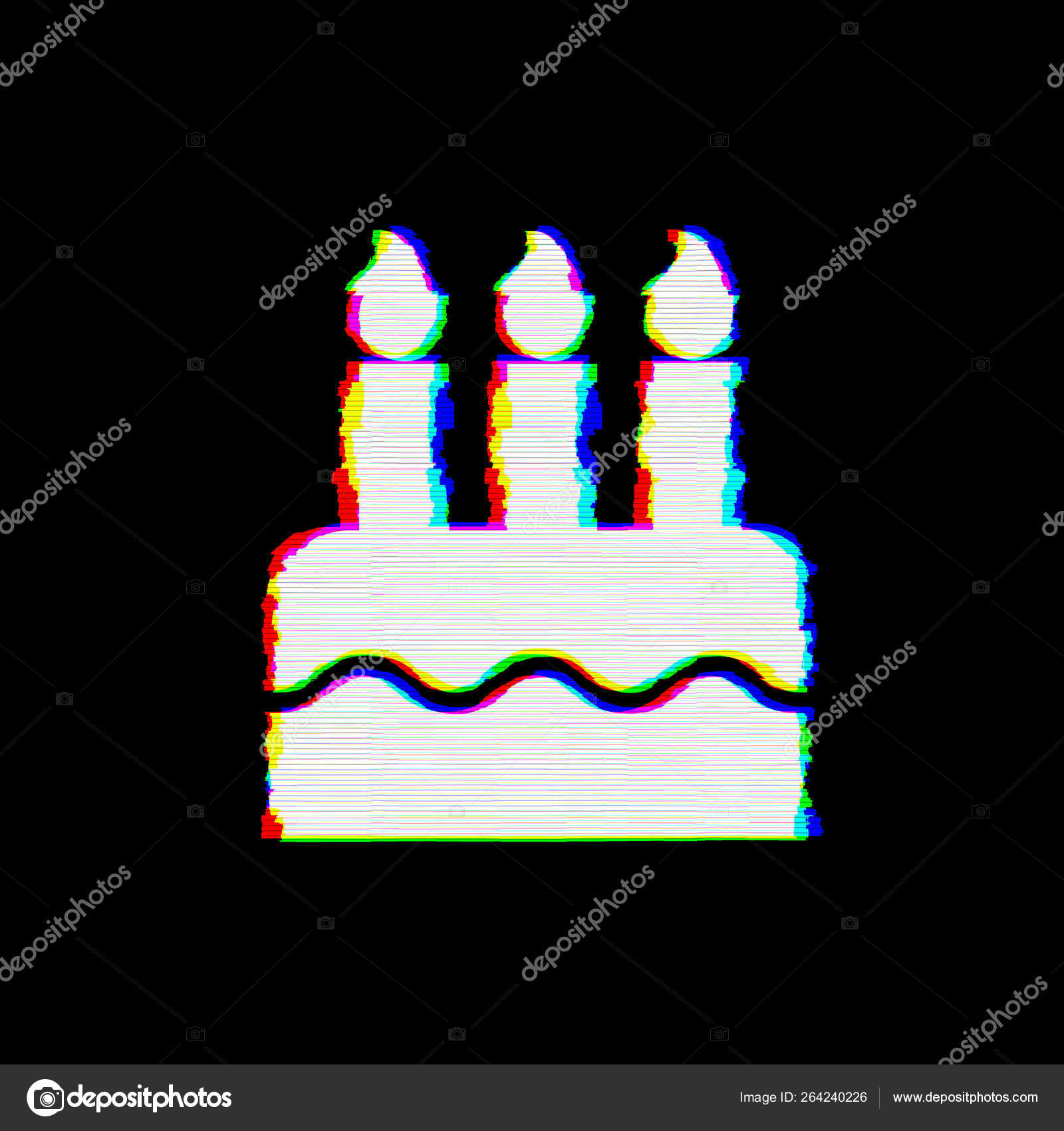Symbol birthday cake has defects. Glitch and stripes — Stock Photo ...
