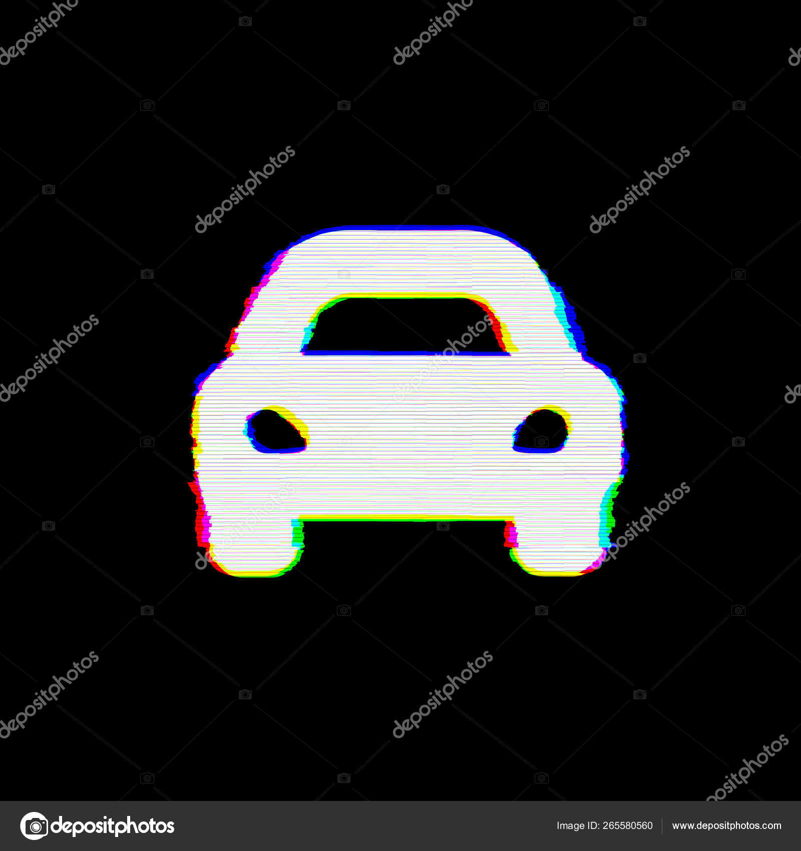 Symbol car without mirrors has defects. Glitch and stripes — Stock ...