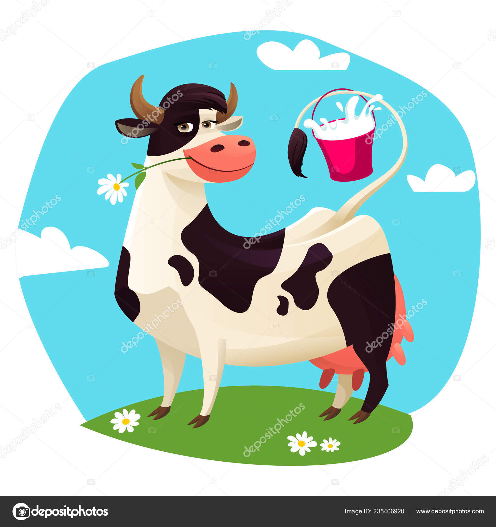 Cute Cow Milk Bucket Vector Illustration Stock Vector by ©Nimfodorra ...