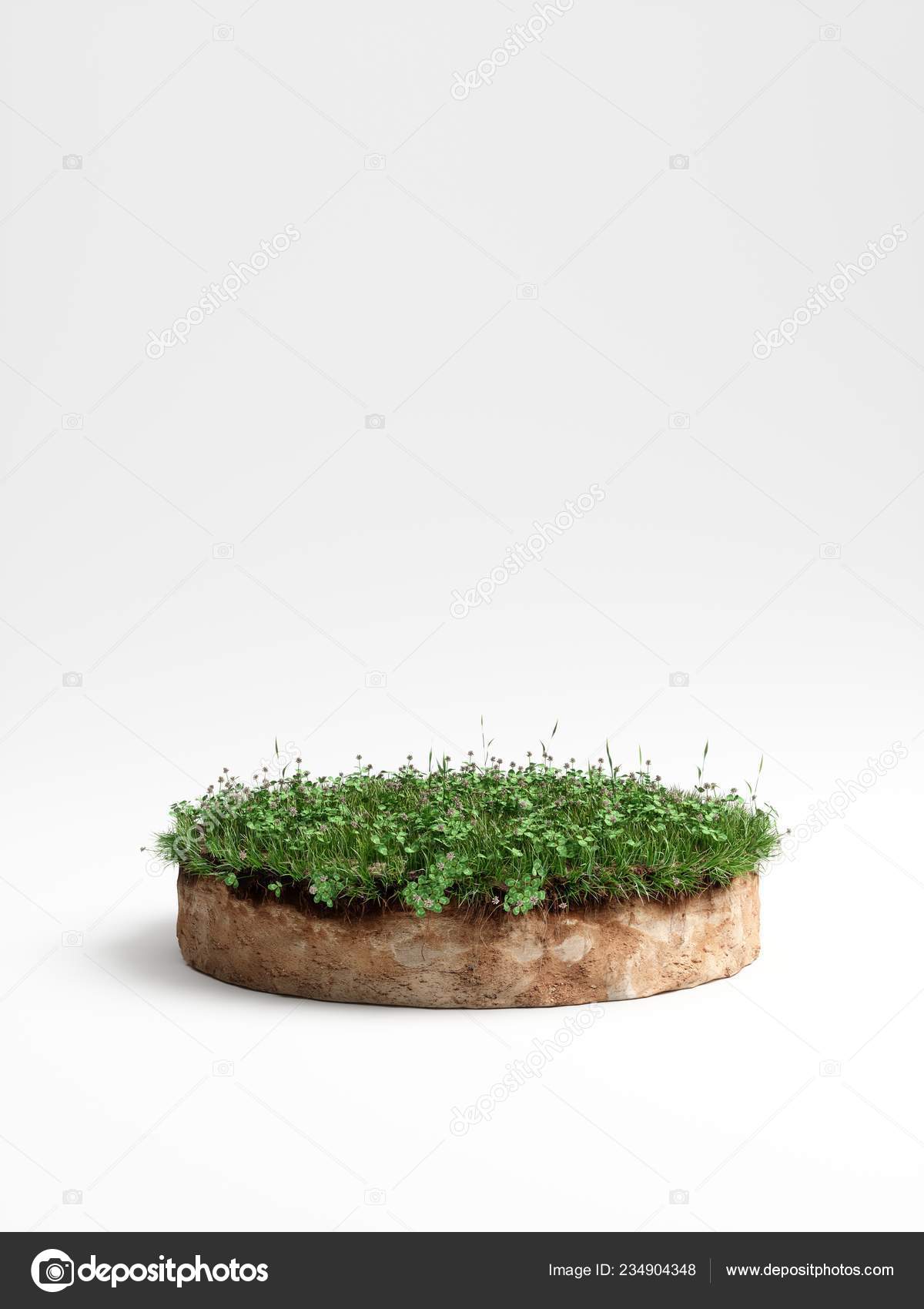 3D Illustration round soil ground cross section with earth land and ...