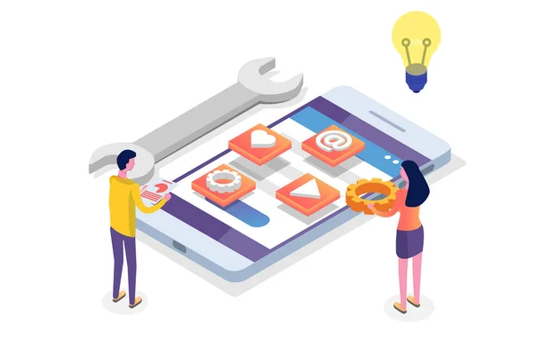 Mobile App Development Isometric Concept Landing Page Template Vector ...