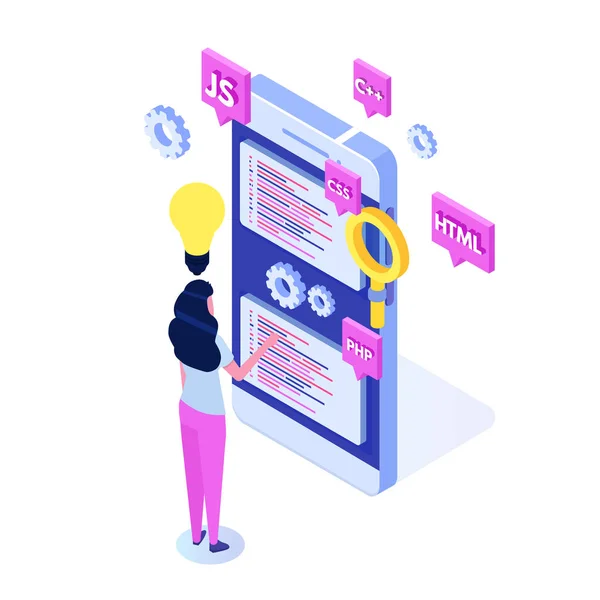 Coding Software Development Programming Isometric Concept Program Code Screen Big Stock Vector