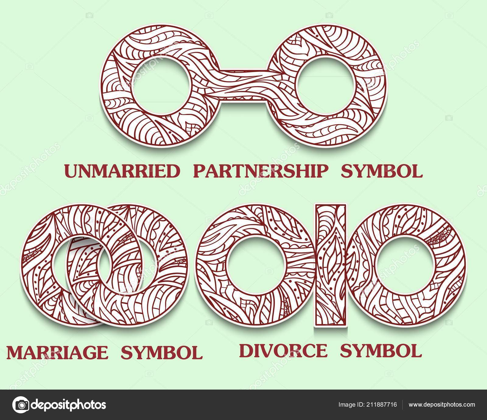 Conjunto Símbolos Asociación Soltero Divorcio Matrimonio Señal Con ...