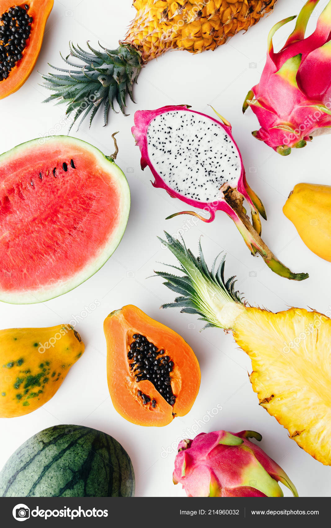 Flat Lay Tropical Fruit Layout Made Dragon Fruit Watermelon Papaya ...