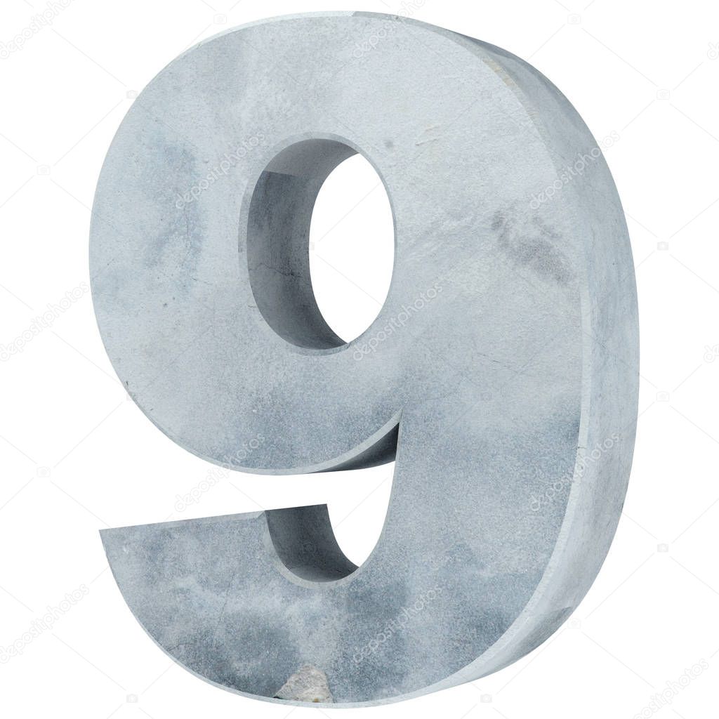 Números de hormigón aislados sobre fondo blanco (número 9). Ilustración ...
