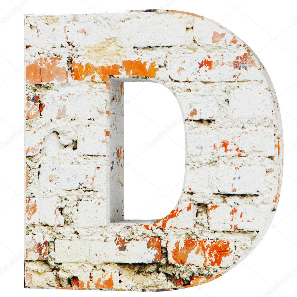 La letra mayúscula - D de ladrillos sucios. Ilustración de renderizado ...