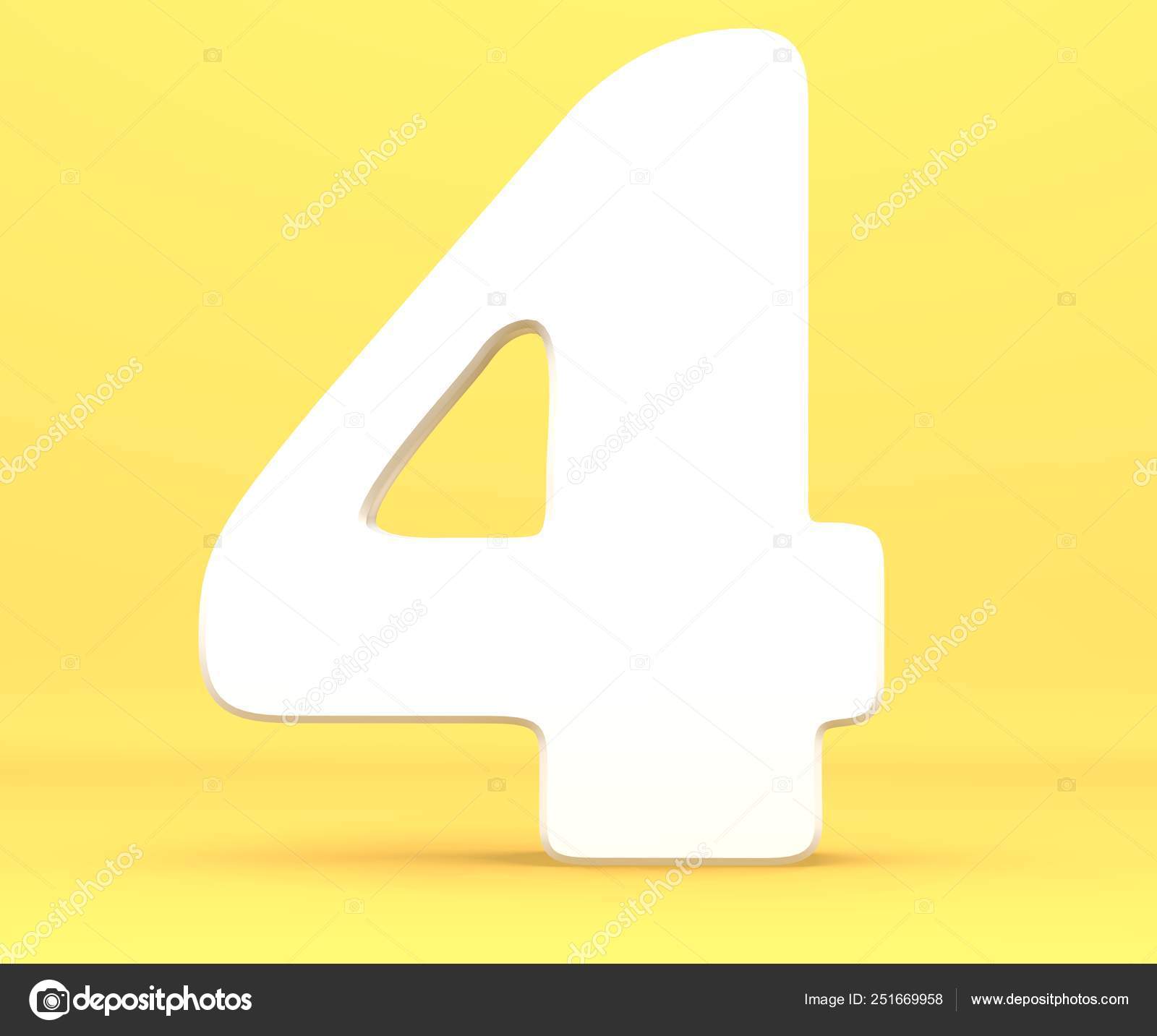 3d rendering illustration. White paper digit alphabet character 4 four ...