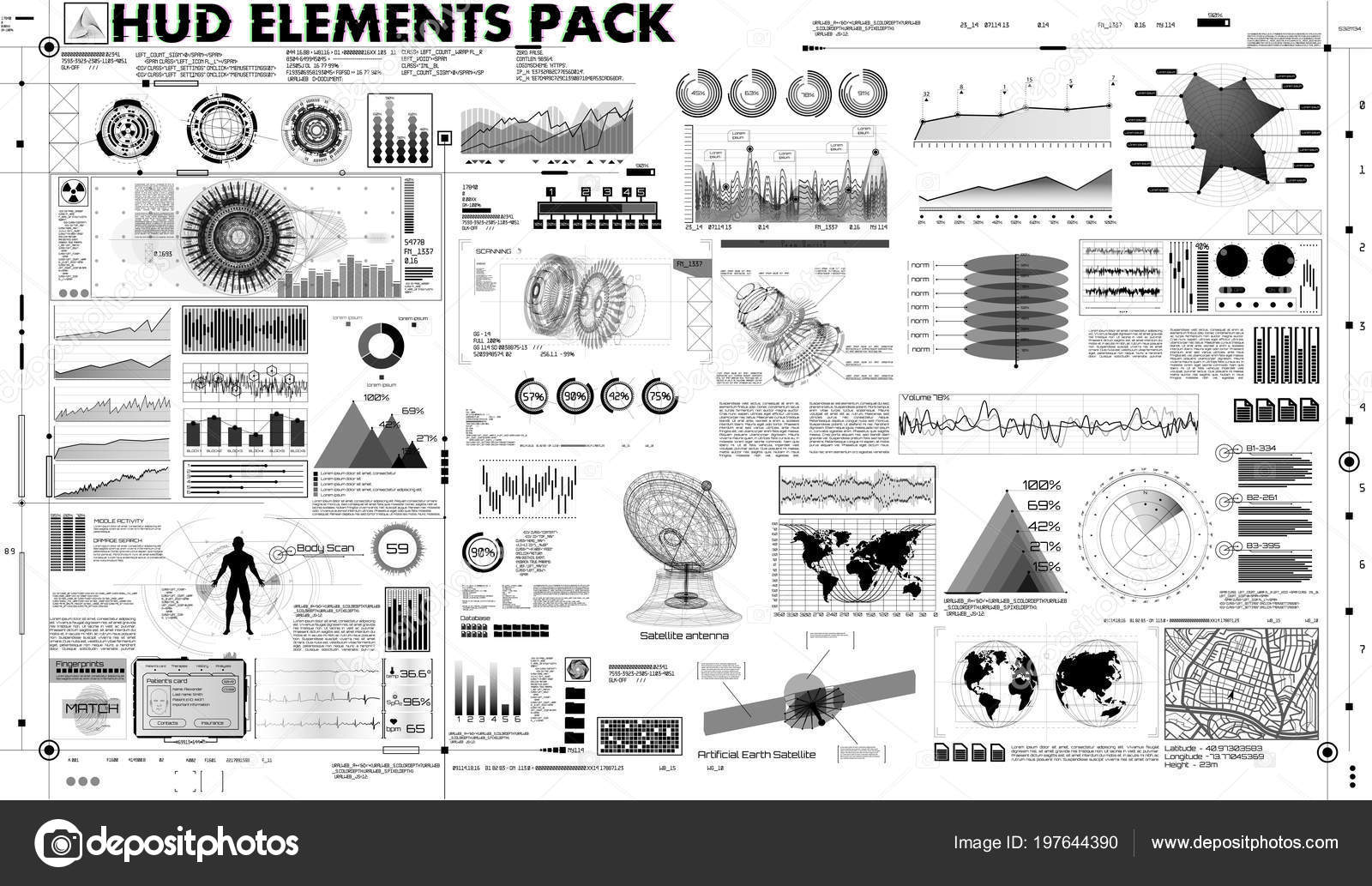 Set of black and white infographic elements. HUD Stock Vector by ...