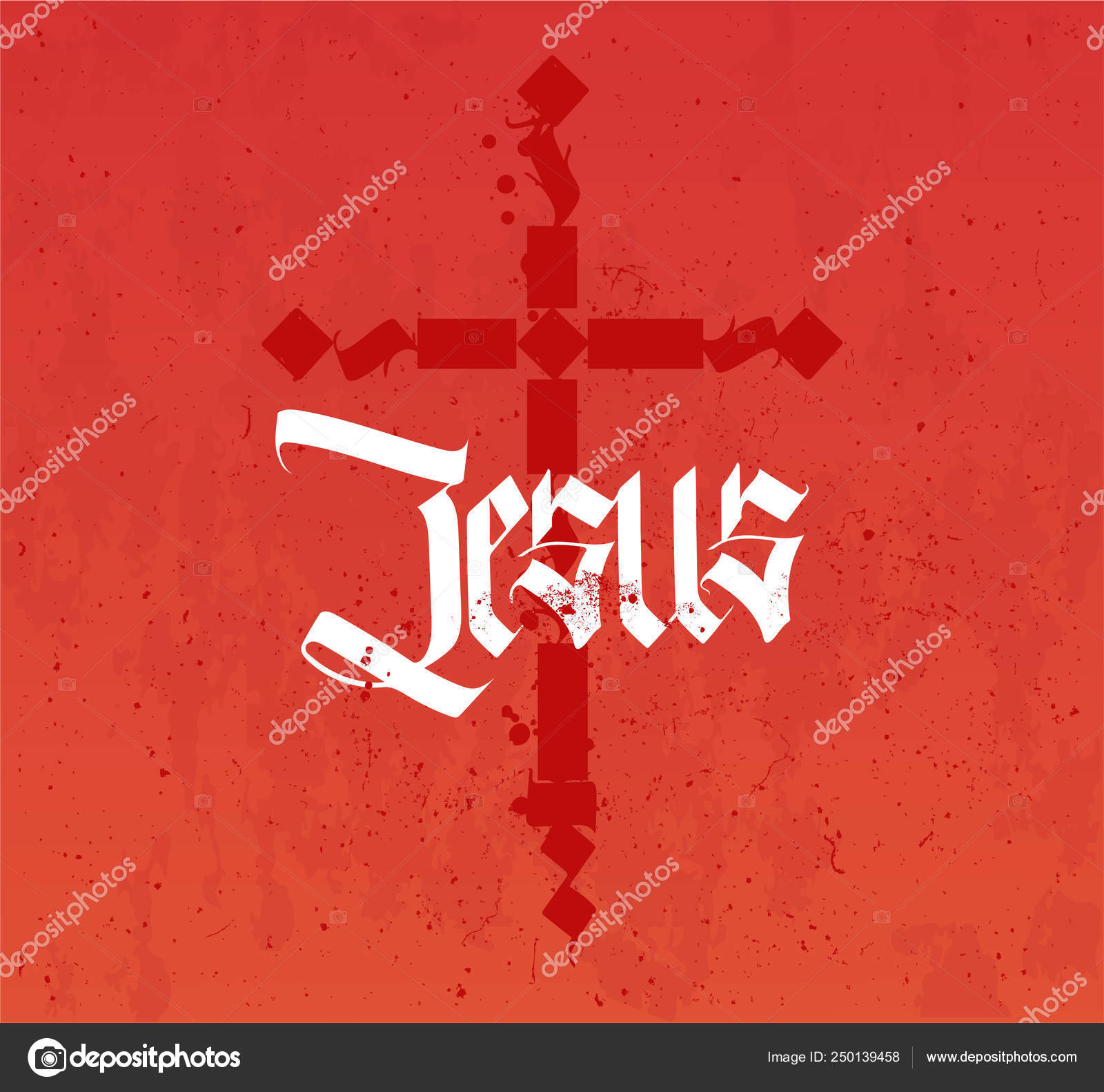 Jesus inscription and cross in gothic style of calligraphy. Christian ...
